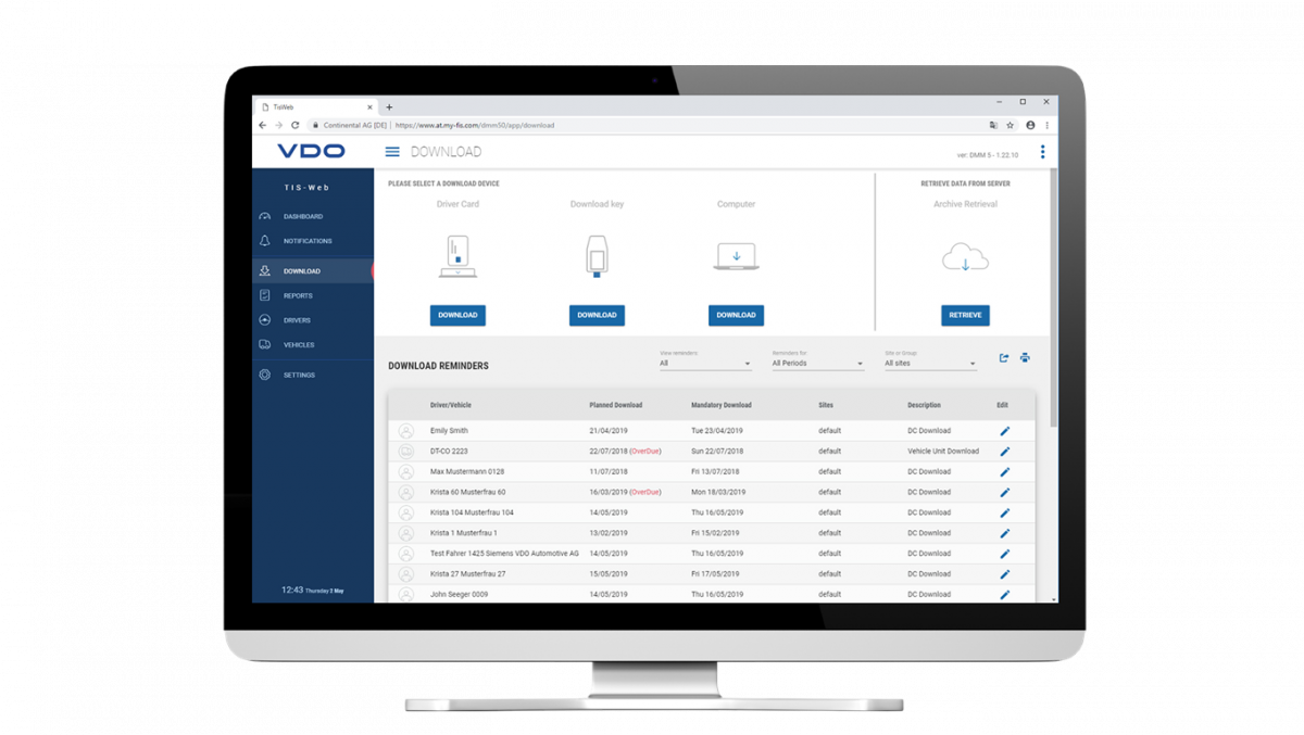 VDO Fleet (TIS-Web®) DMM 5.0 Archivierung und Auswertung | DTCO Lösung VDO Fleet